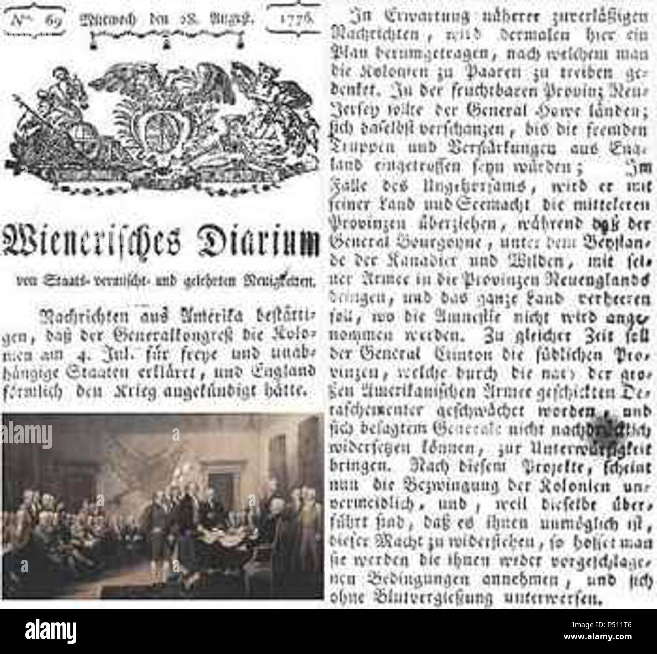 1776 Wiennerisches Diarium o Deklaracji Niepodległości USA Stock Photo ...