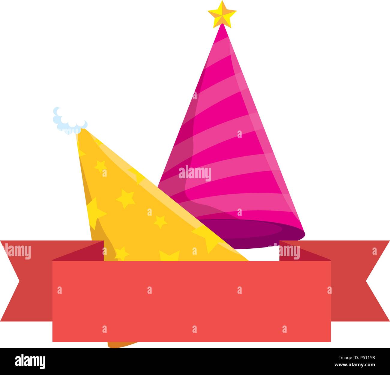 party hats celebration with ribbon vector illustration design Stock ...