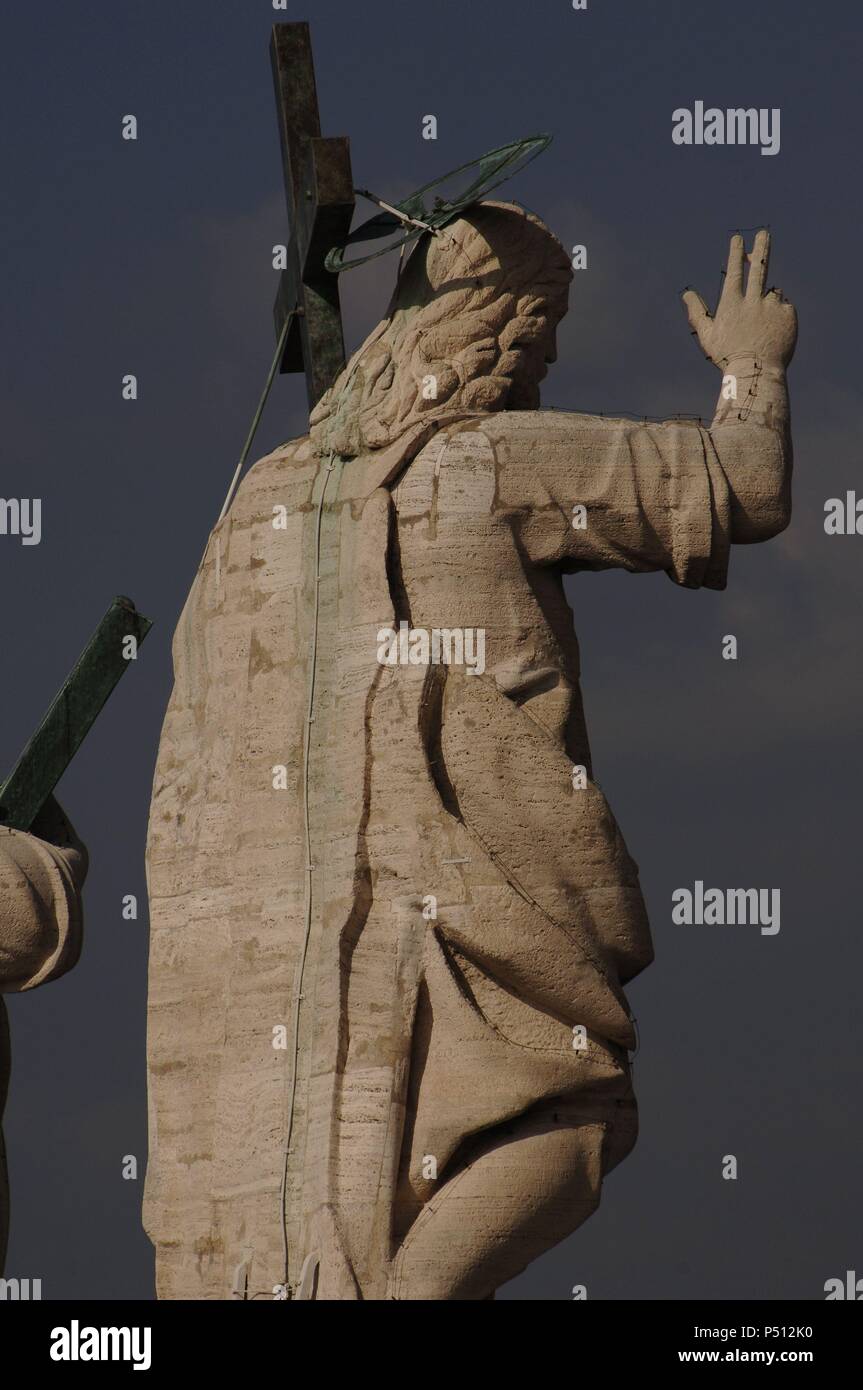 Statue of Jesus on the roof of St. Peter's Basilica. Vatican City Stock ...