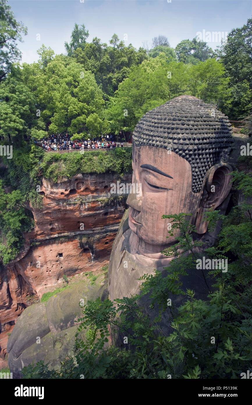 Leshan Giant Buddha (713-803). Carved into a cliff of Mount Lingyun ...