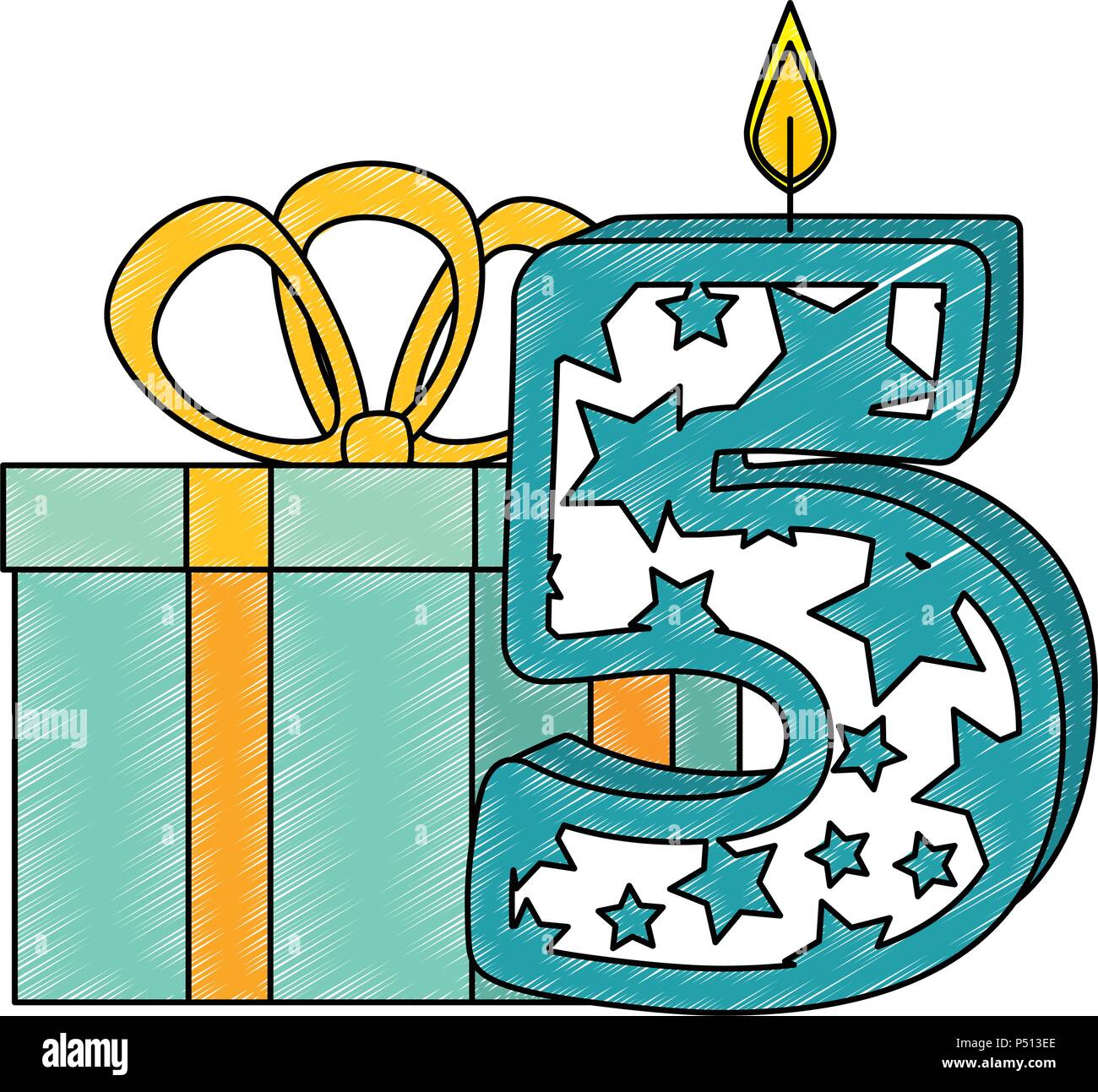 cute number five candle with gift vector illustration design Stock ...