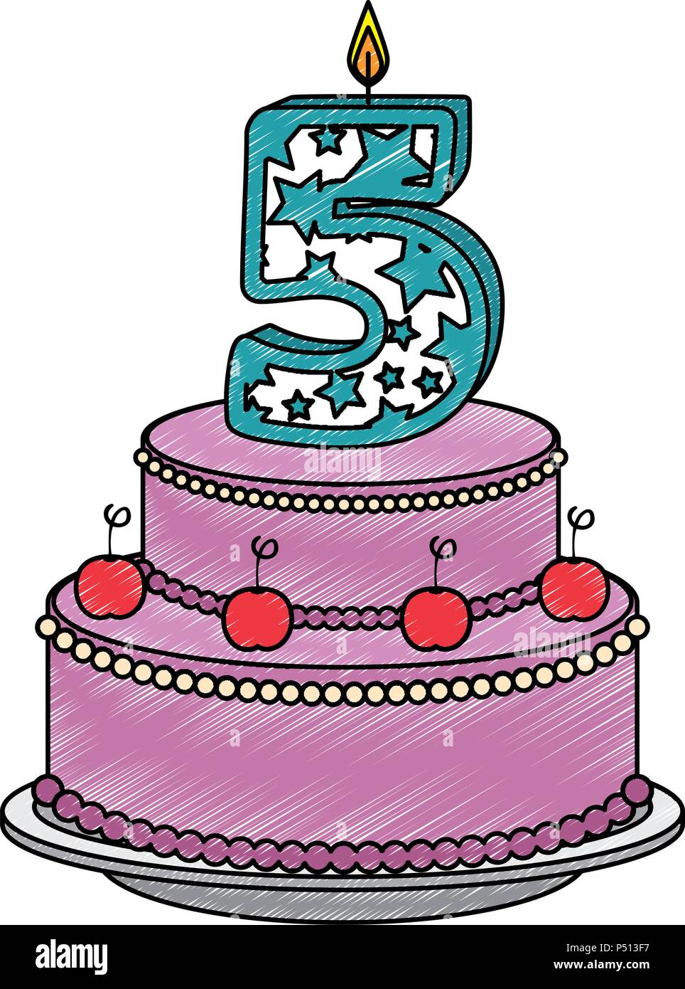 cute number five with sweet cake vector illustration design Stock ...