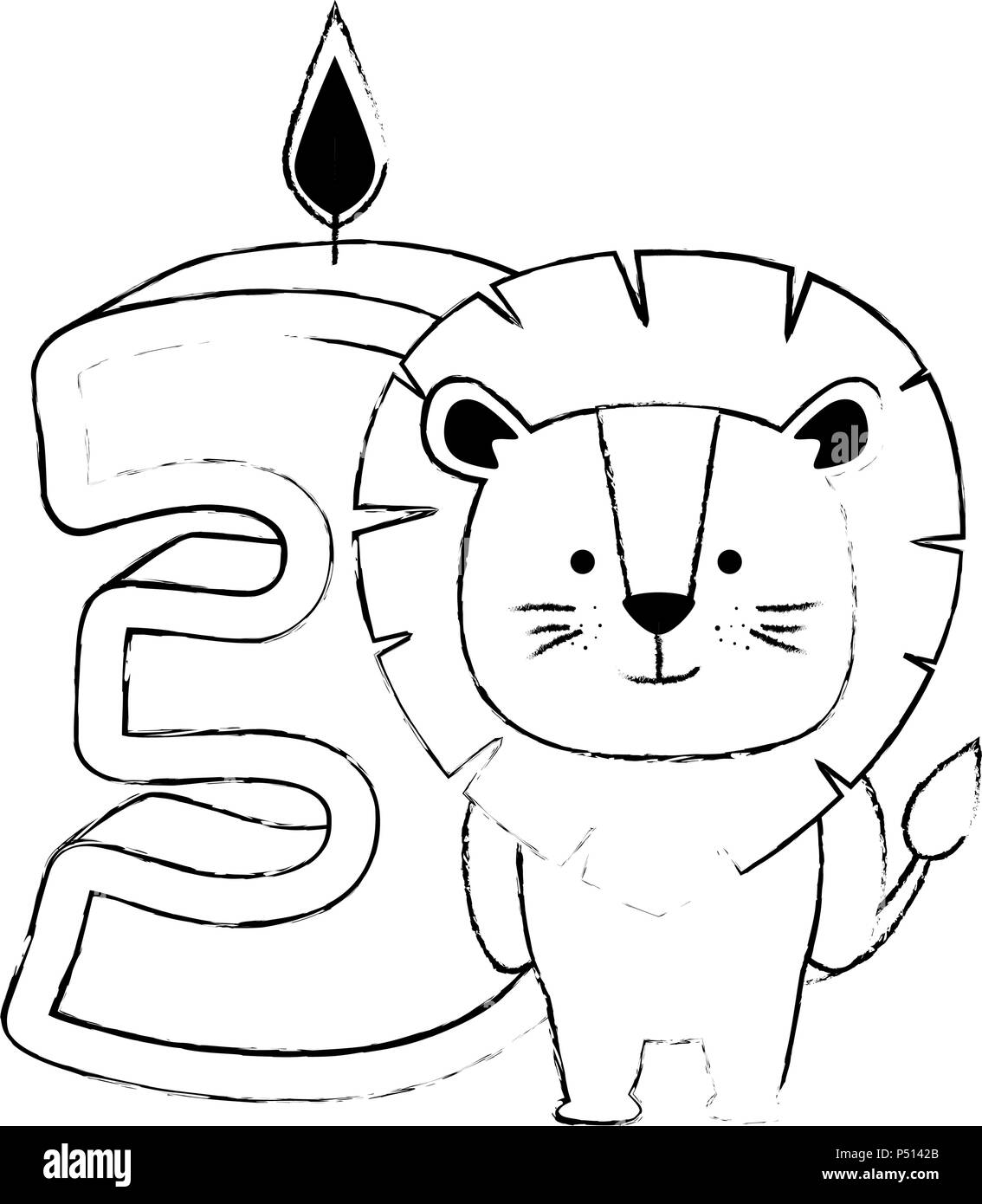 cute number three with lion character vector illustration design Stock ...