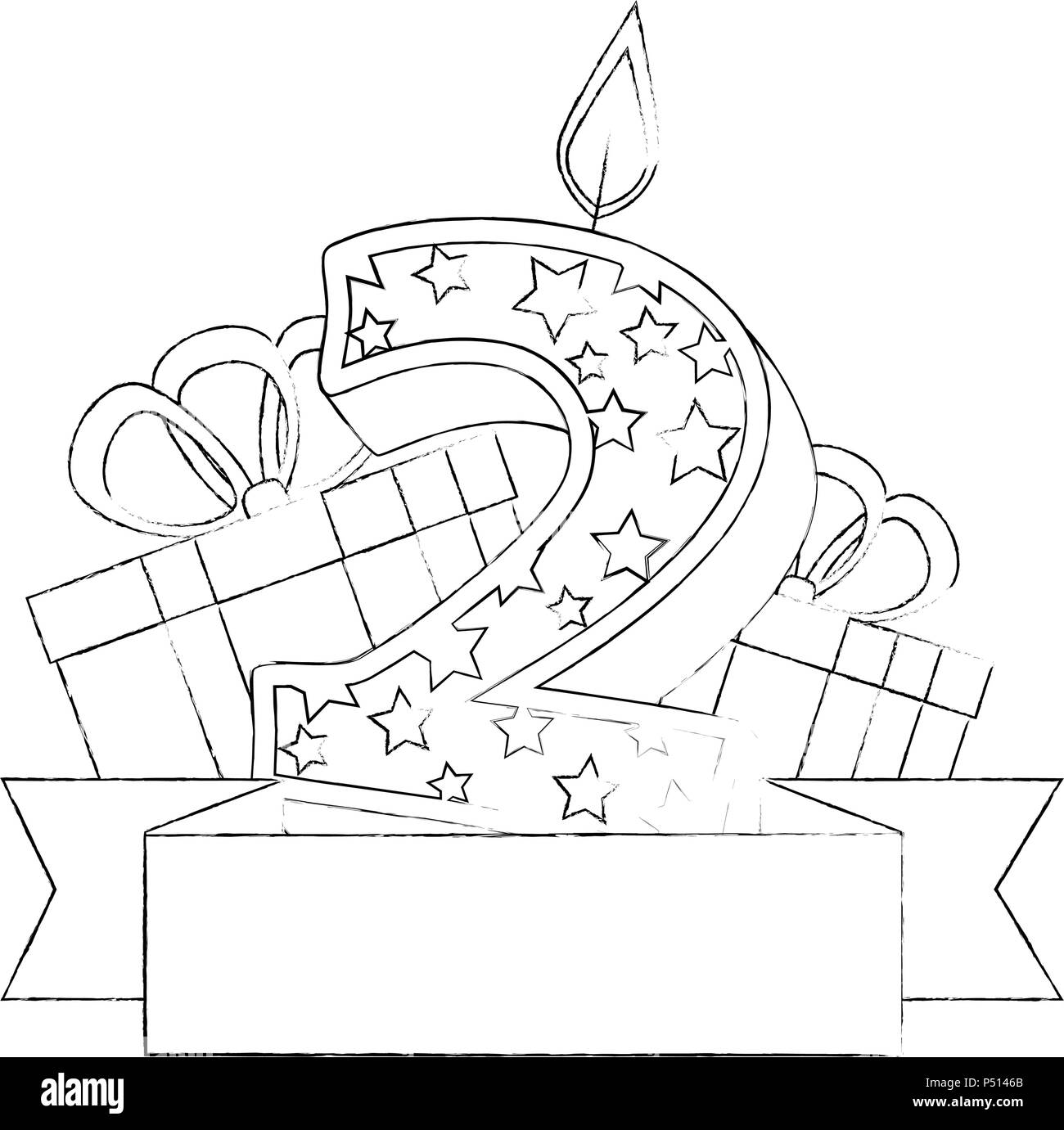 cute number two with gifts and party hat vector illustration design ...