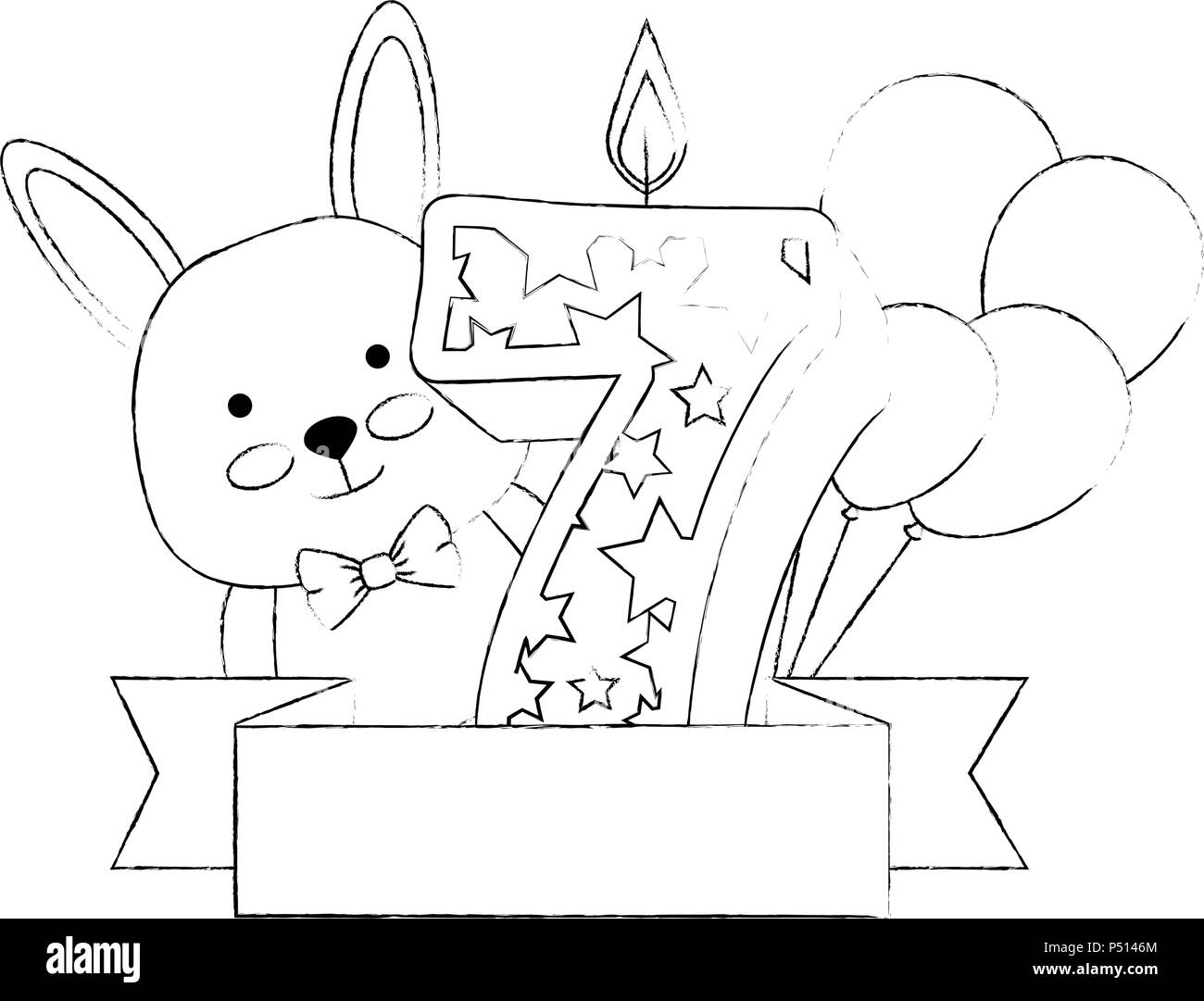 number seven with with rabbit and balloons helium vector illustration ...