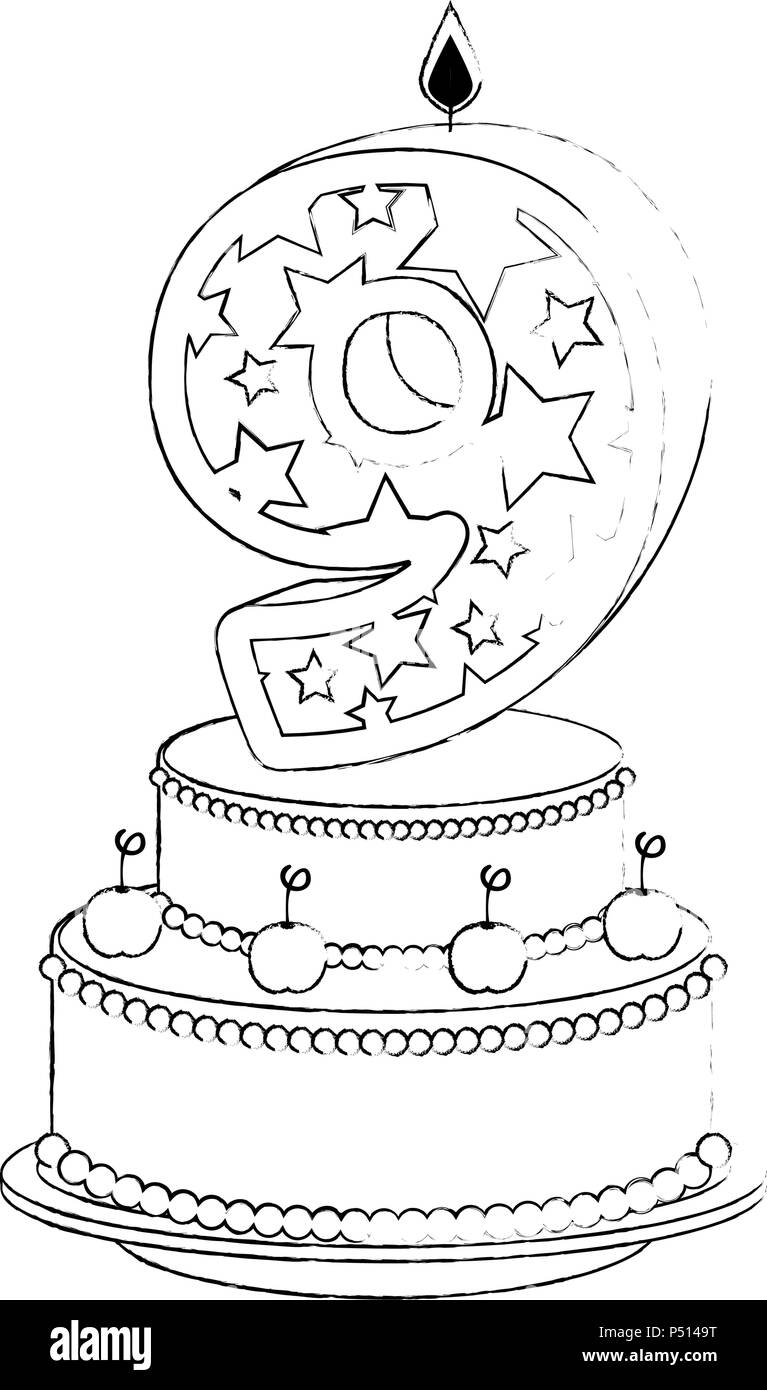 cute number nine candle with sweet cake vector illustration design ...
