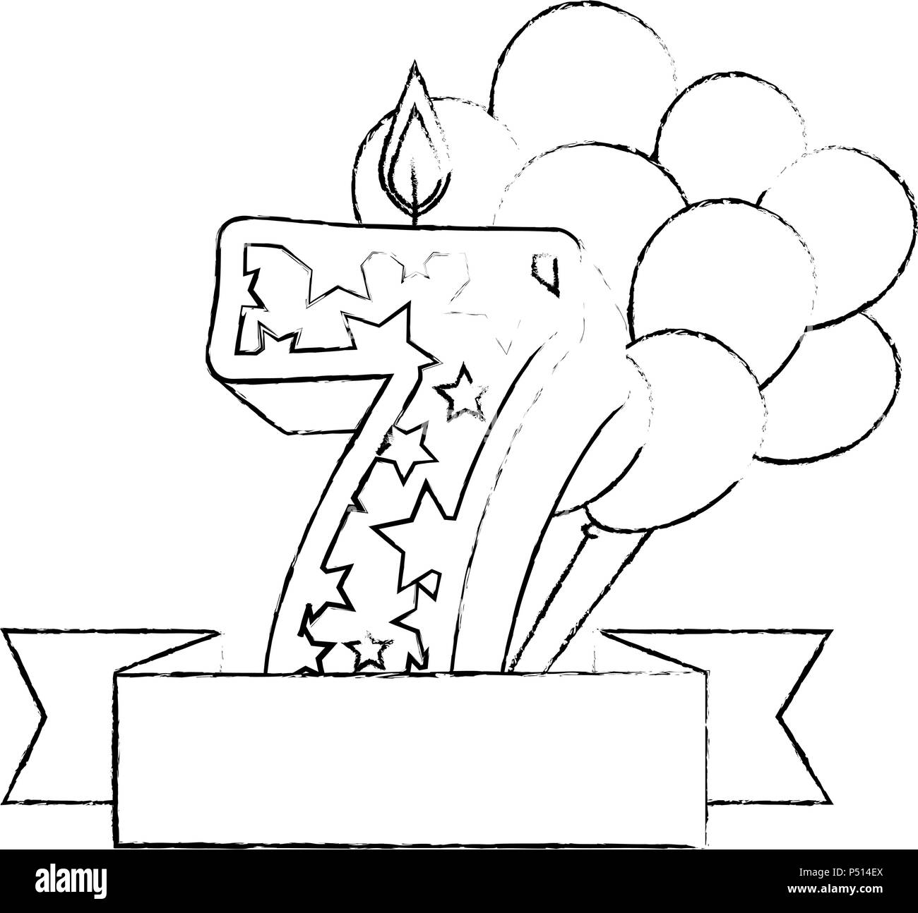 cute number seven candle with balloons helium vector illustration ...