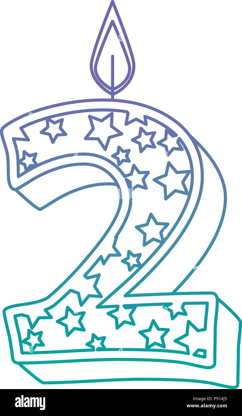 cute number two candle with stars pattern vector illustration design ...