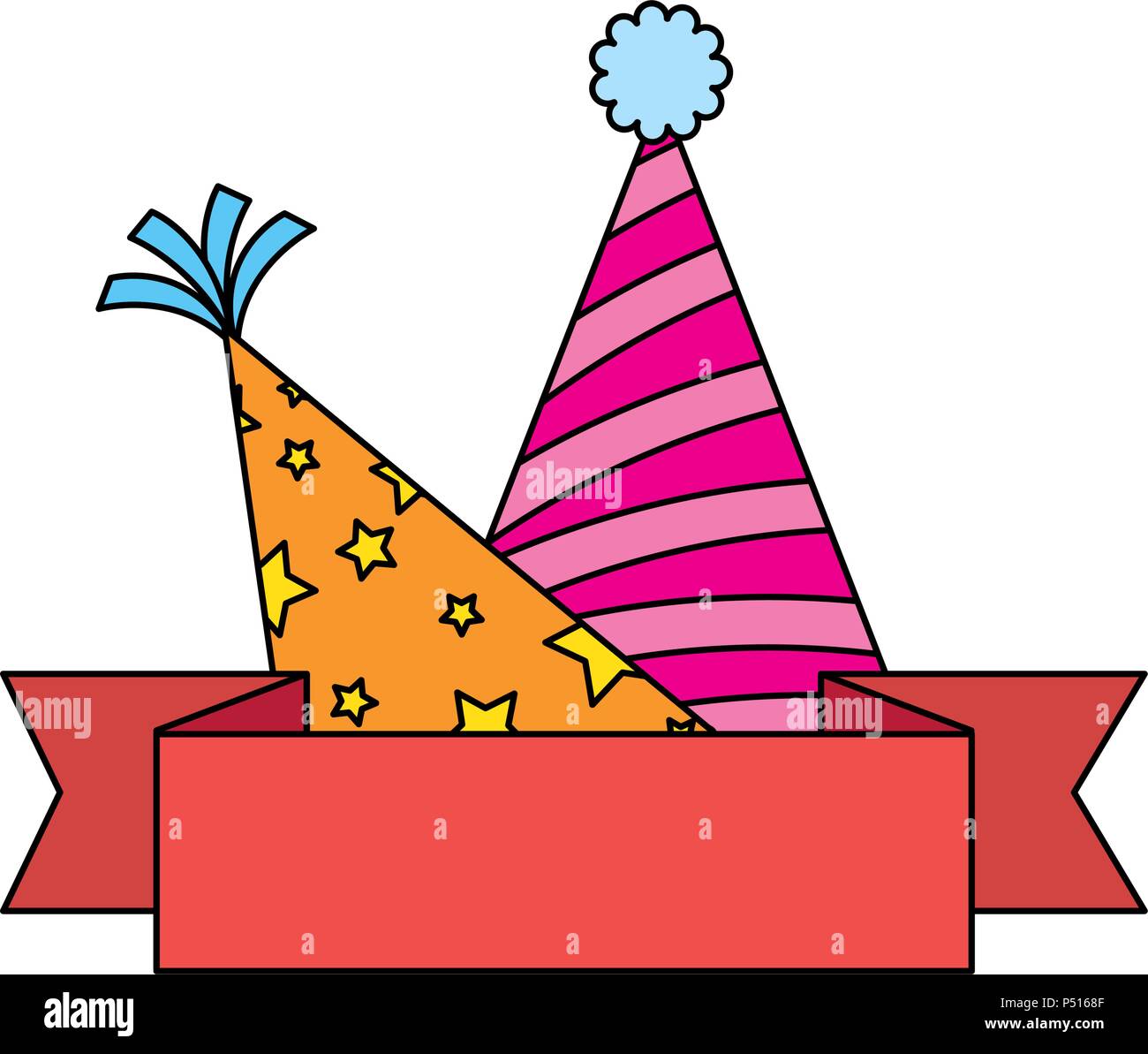 party hats celebration with ribbon vector illustration design Stock ...