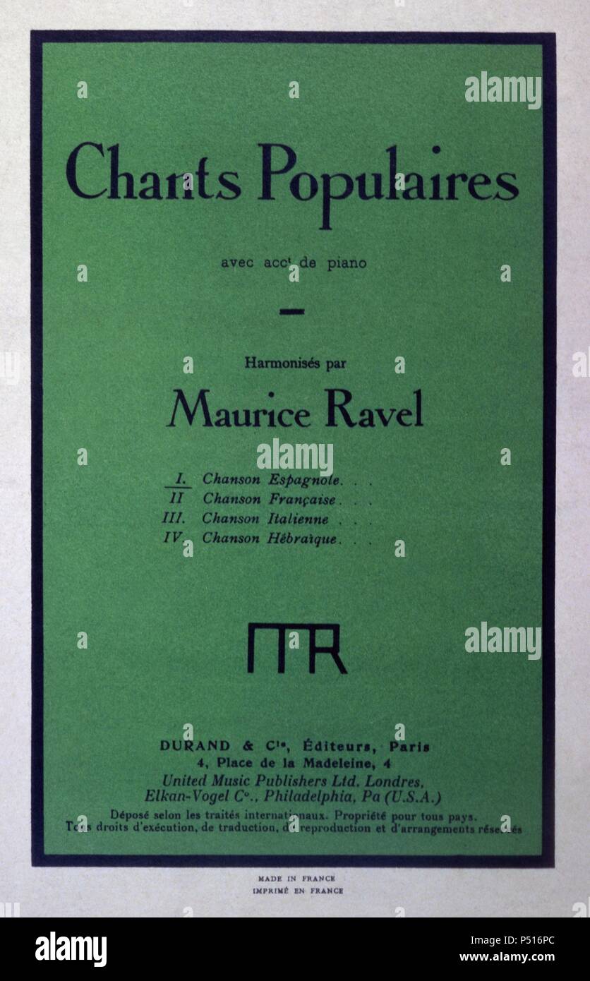 Portada de "Chants Populaires" del compositor Joseph Maurice Ravel ...