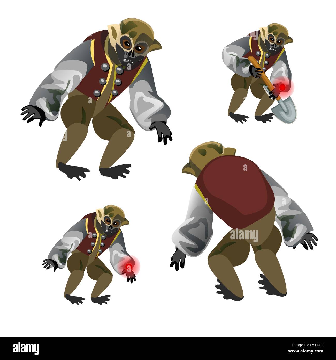 Set fantasy zombie monkey isolated on white background. Vector cartoon ...