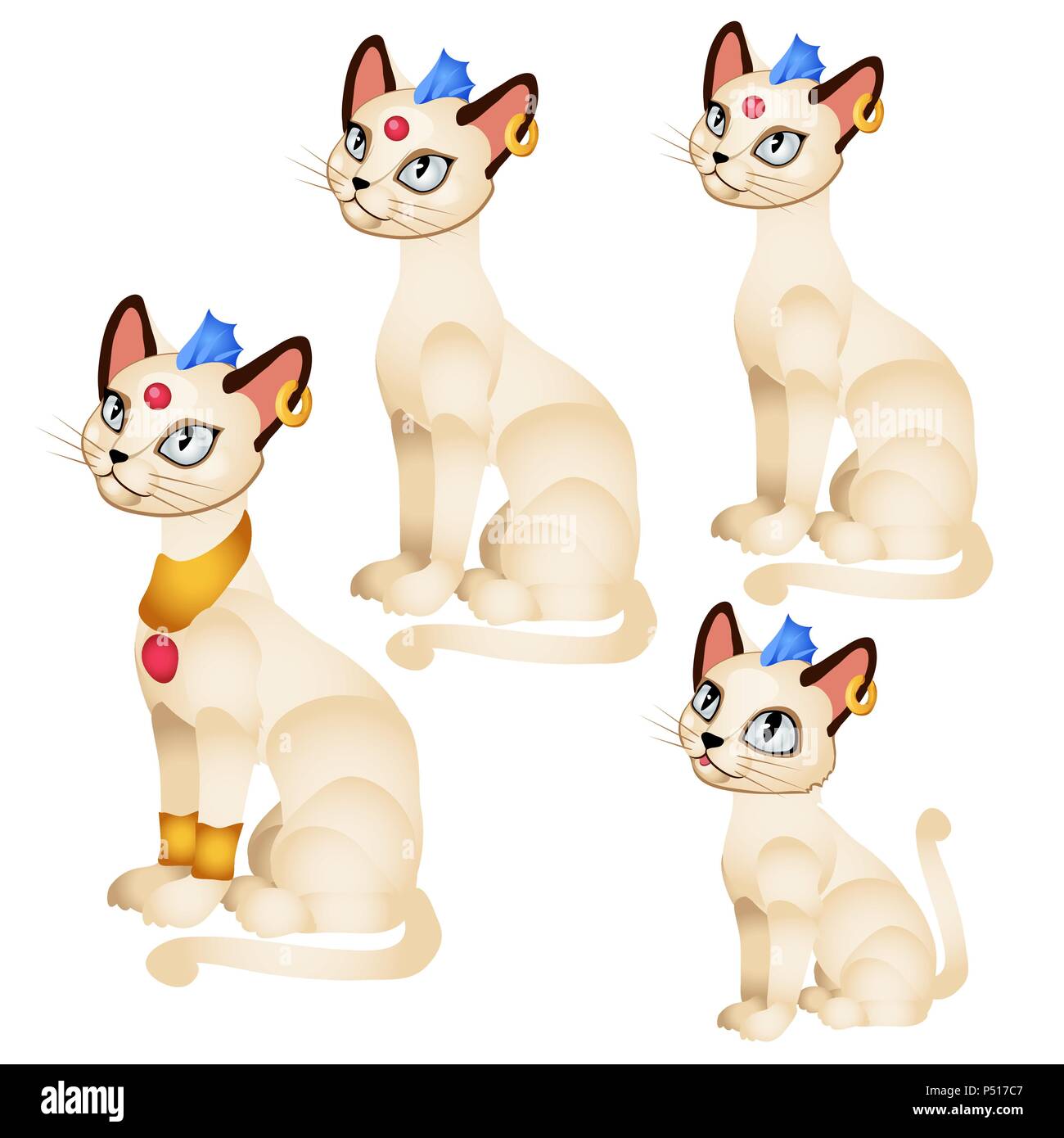 Set fantasy animated cats with Golden ornaments and a blue tuft ...
