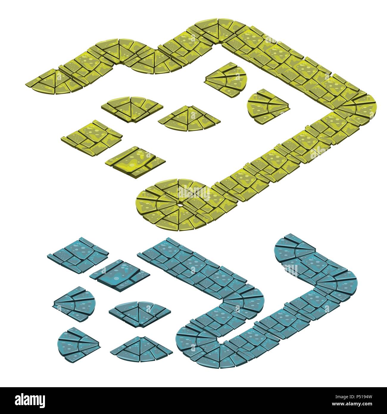 The set of fragments of stone path isolated on white background. Vector ...