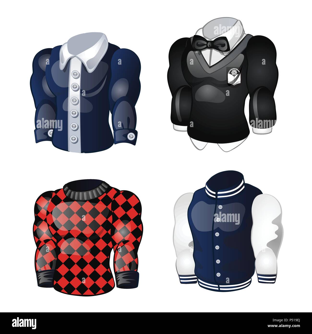 Set of animated mens shirts and sweaters isolated on white background ...