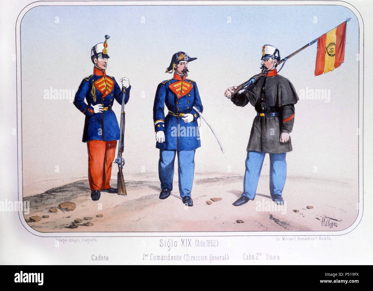 Reinado de Isabel II (1833 a 1868). Cadete, Comandante y Cabo en el año ...