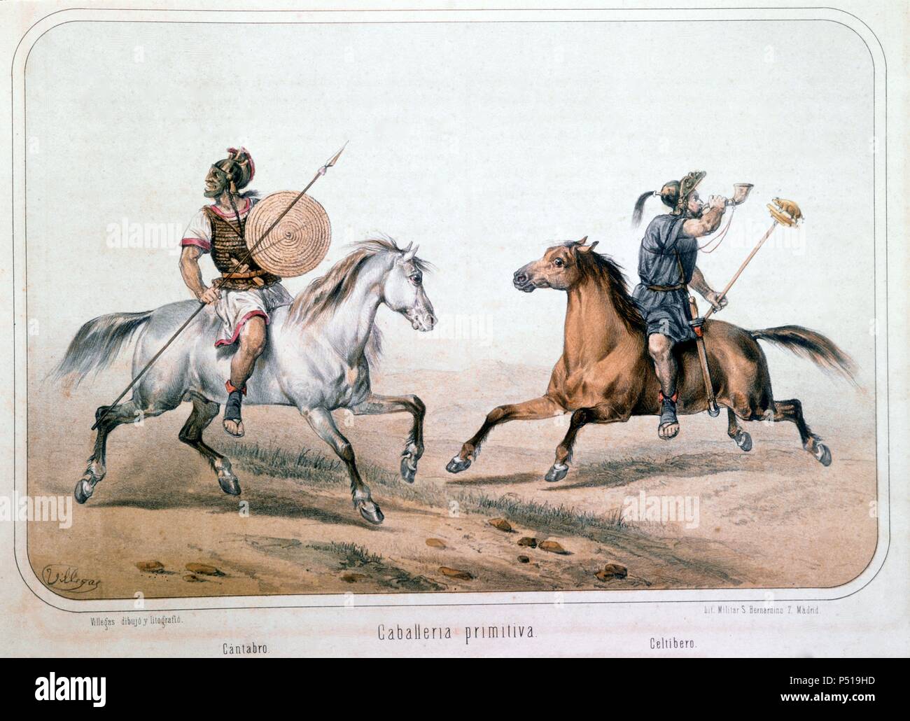 Tiempos primitivos. Jinetes Cántabro y Celtíbero. Dibujo de Villegas ...