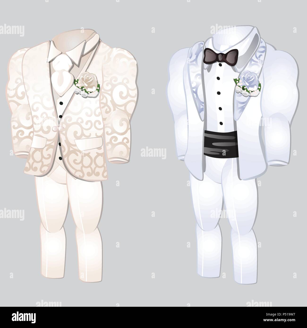 Set of animated mens clothing. Groom suit for wedding celebration ...