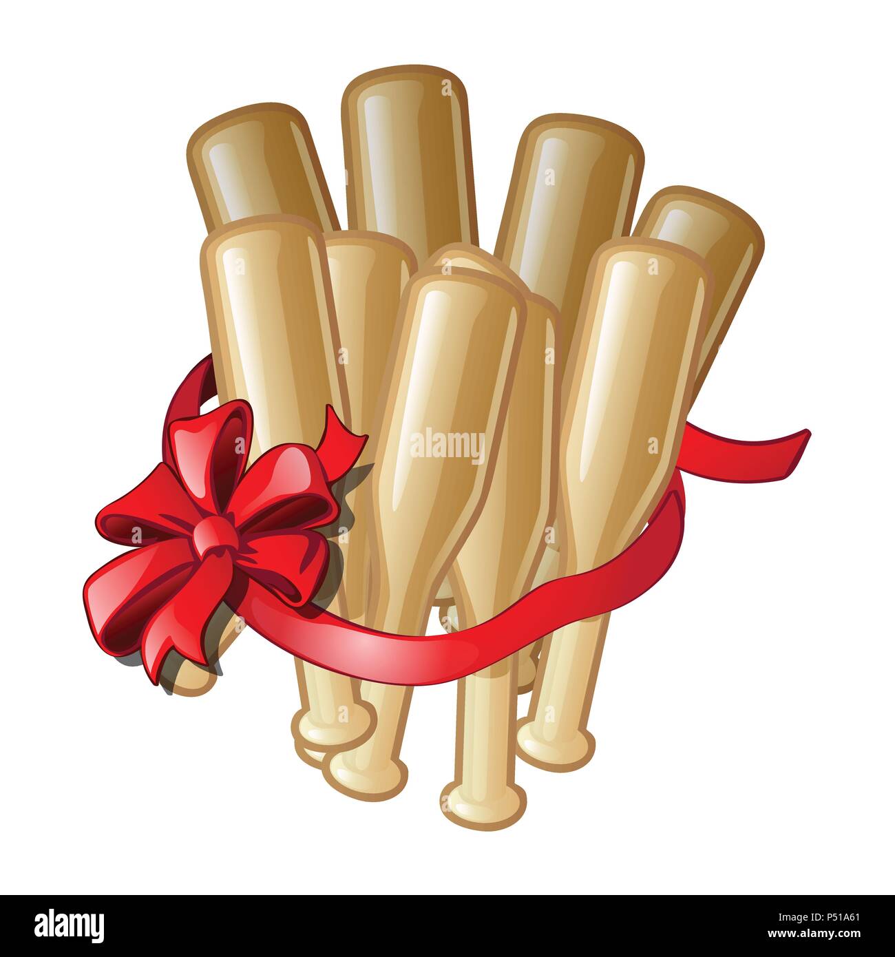 Gift in the form of bundles of baseball bats with the red ribbon with a ...