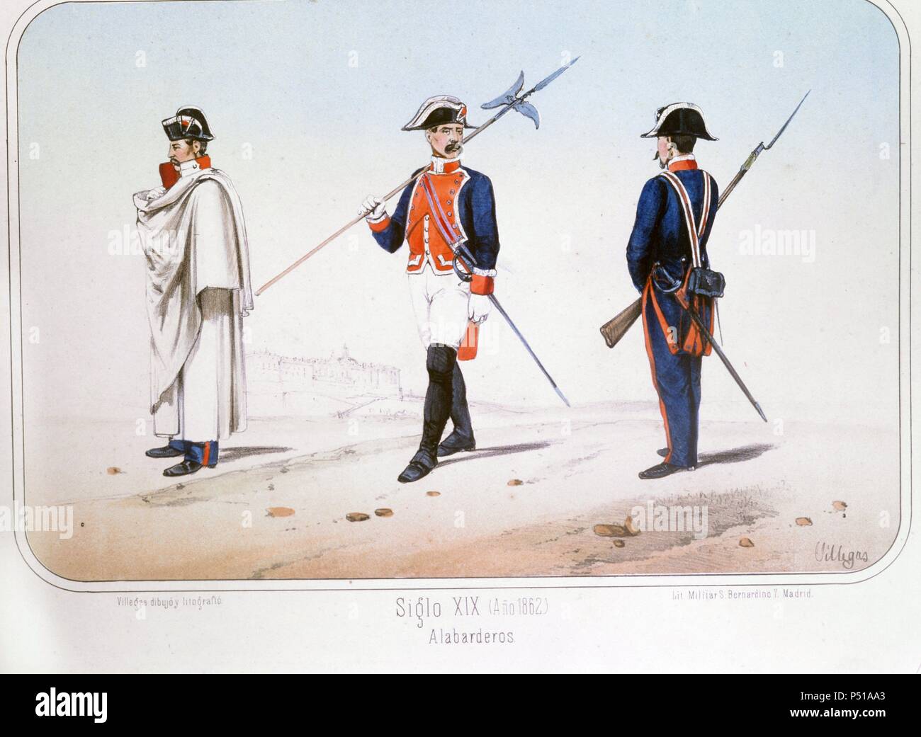 Reinado de Isabel II (1833 a 1868). Guardias Alabarderos en el año 1862 ...