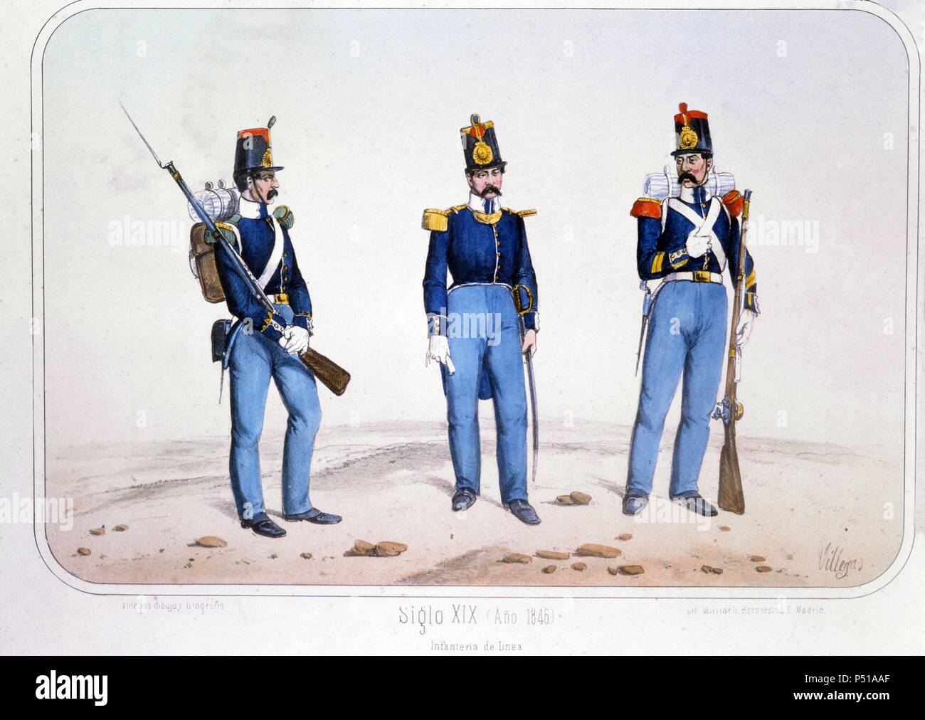 Reinado de Isabel II (1833 a 1868). Cazador, Oficial y Sargento de ...