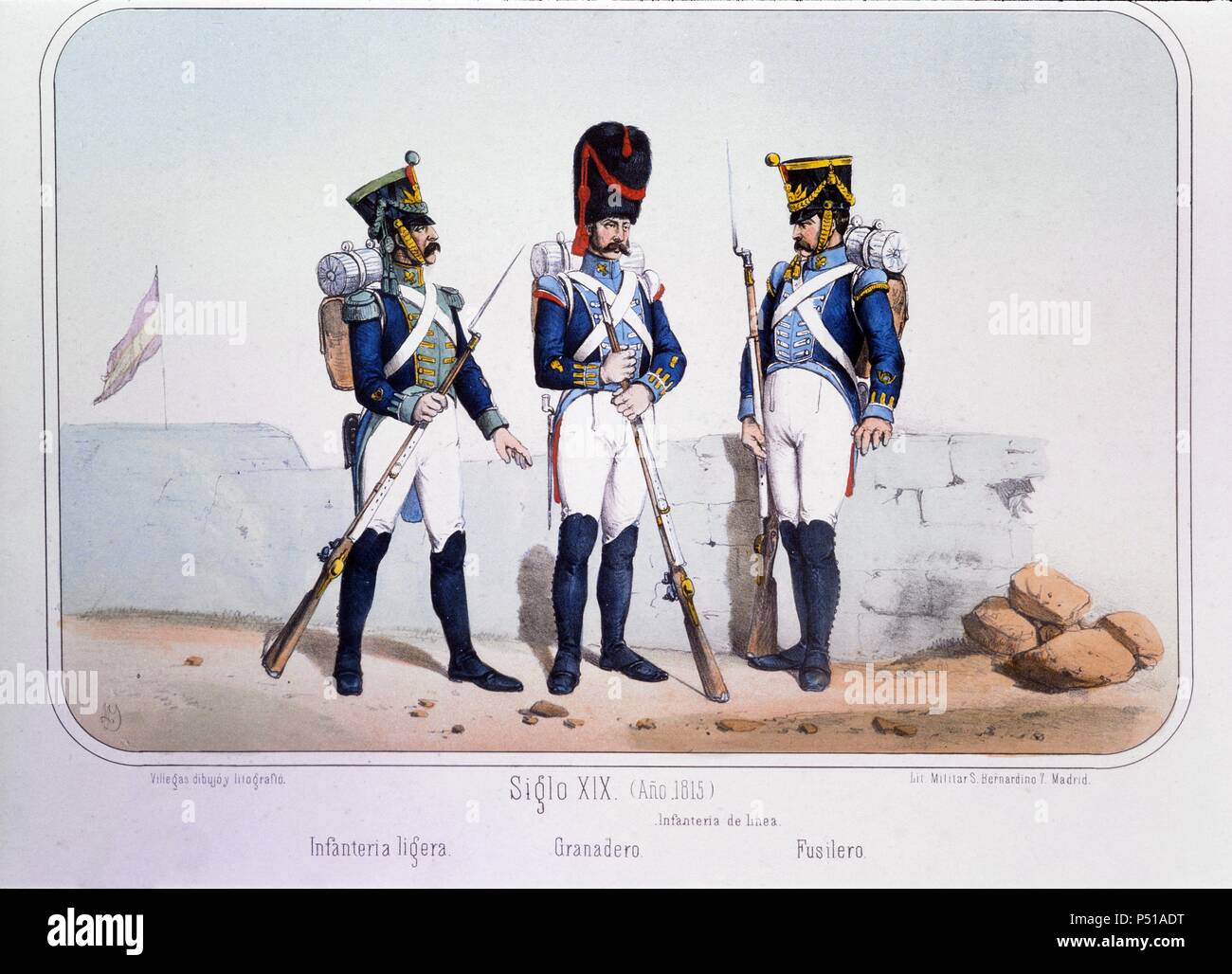 Reinado de Fernando VII (1814 a 1833). Infantería de línea en el año ...