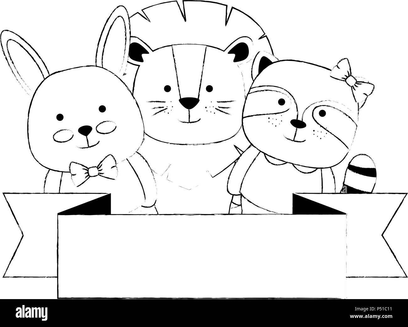 cute animals with ribbon characters Stock Vector Image & Art - Alamy