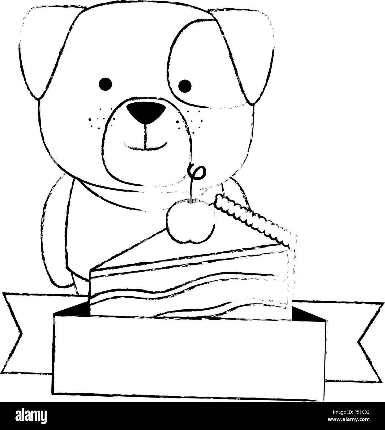 cute dog with cake portion character Stock Vector Image & Art - Alamy