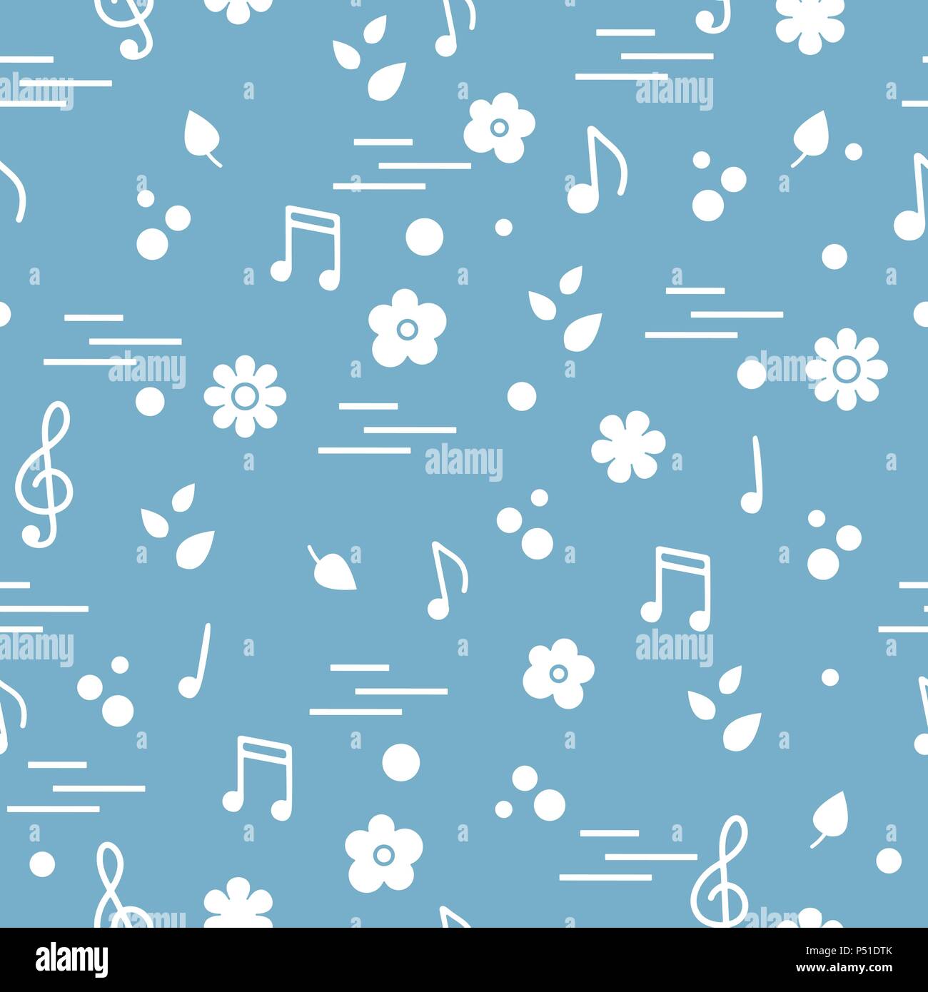 Seamless pattern of notes, flowers, leaves. Template for design, fabric ...