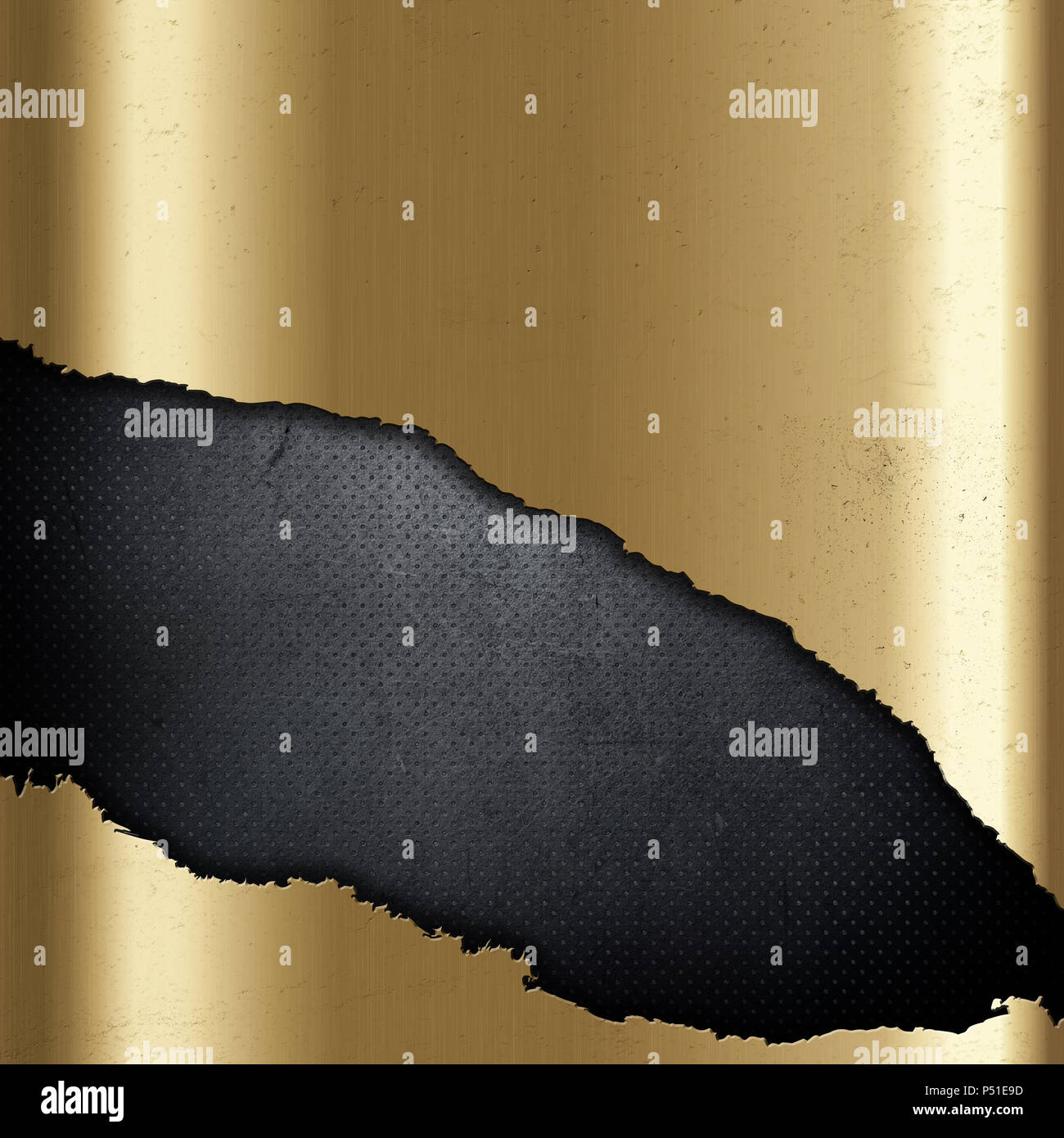Metallic gold background with torn cutout on perforated grunge Stock ...