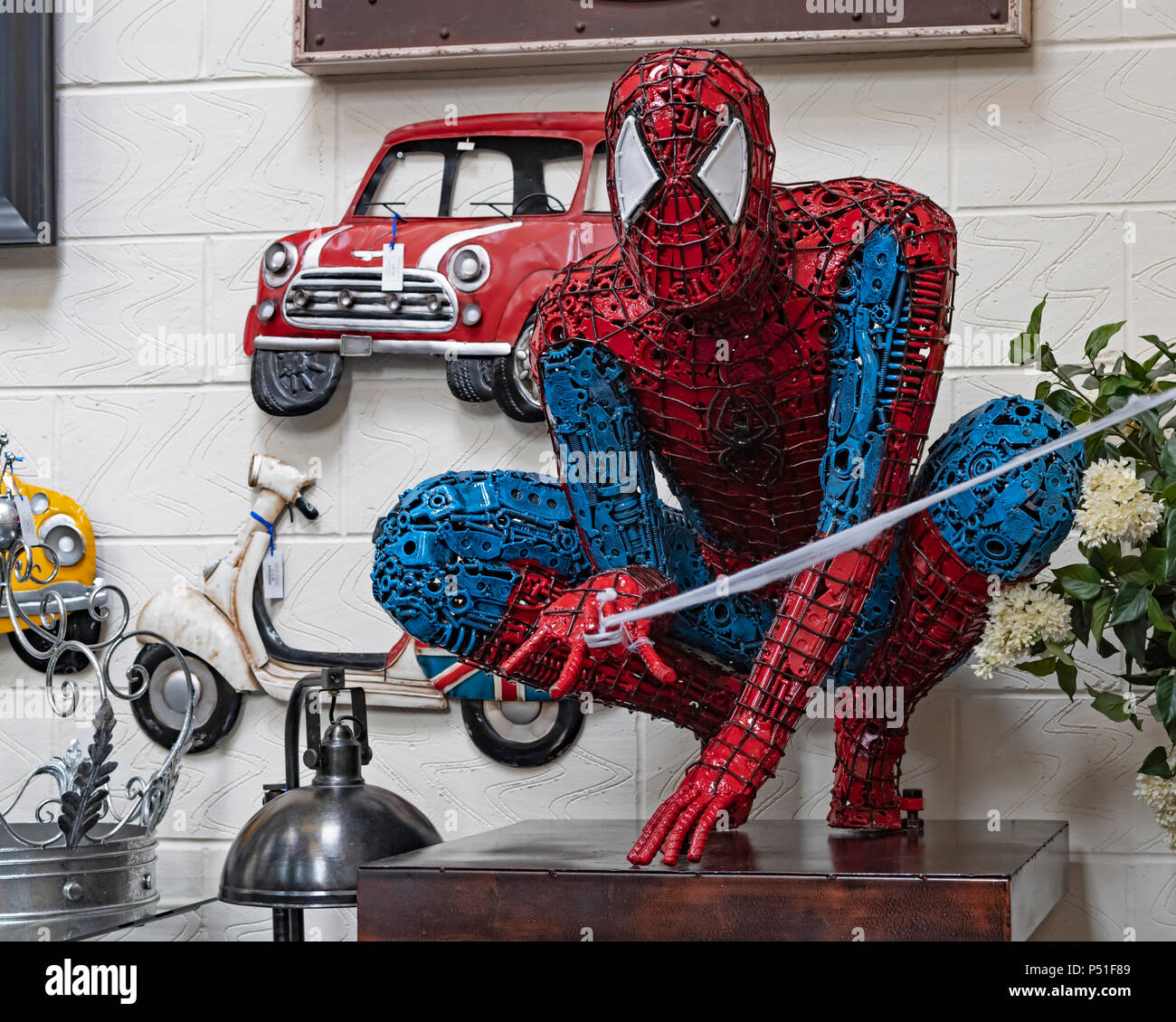 Spiderman sculpture on display in the Forge cafe/Shop/indoor showroom ...