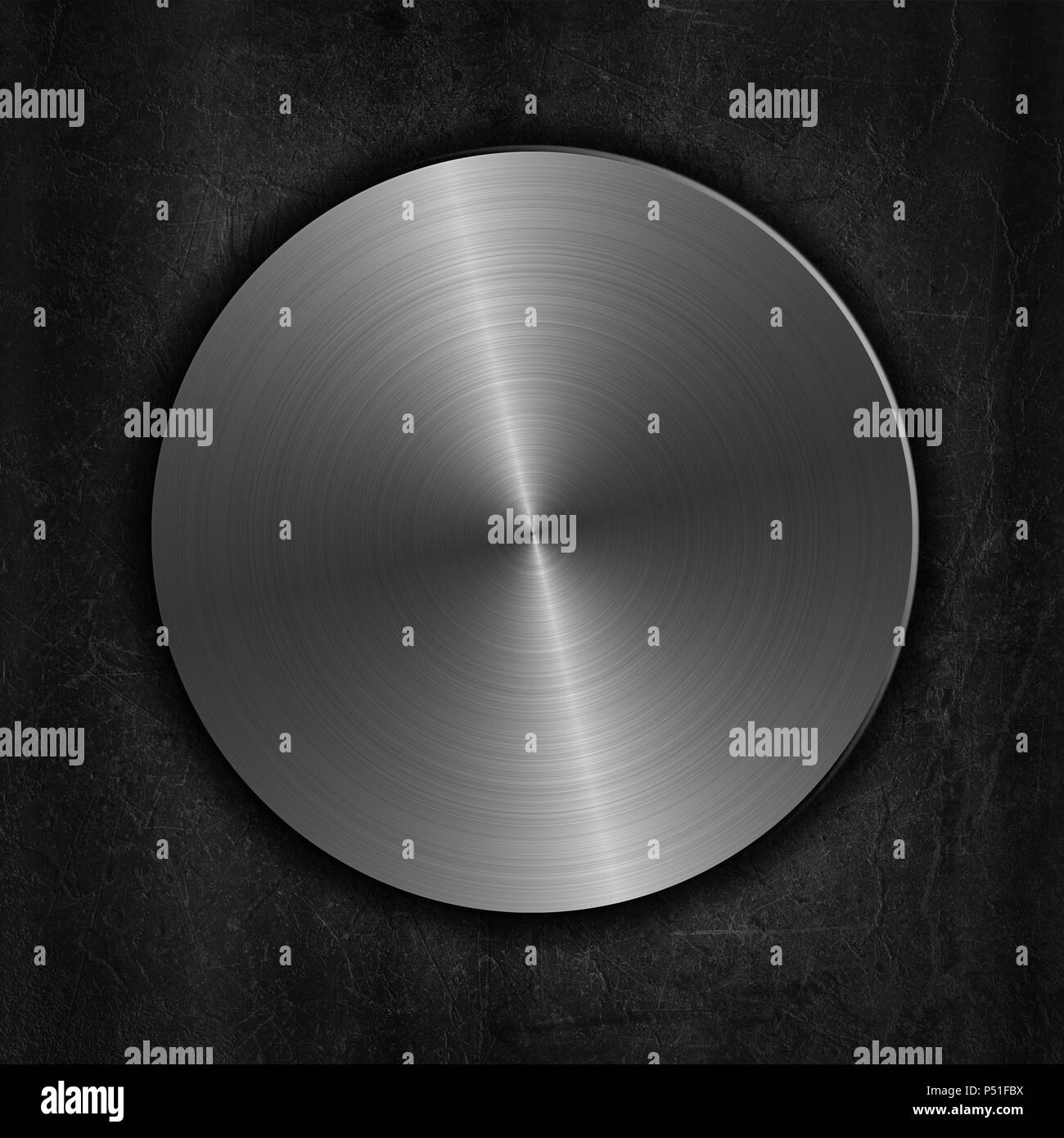 Silver brushed metal button on a grunge background Stock Photo - Alamy