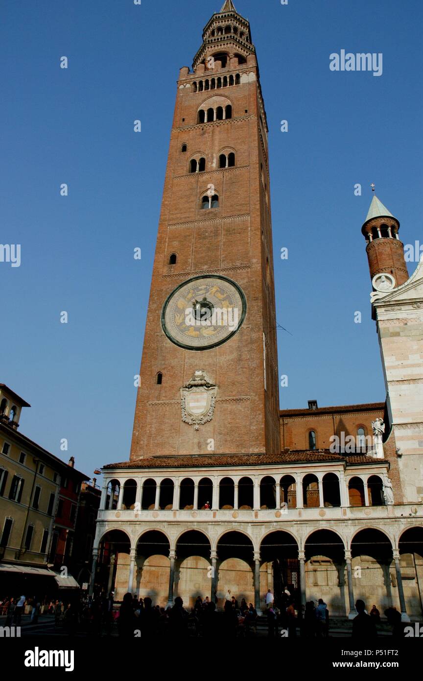 Italy. Cremona. Bell tower of the Cremona Cathedral, known commonly by ...
