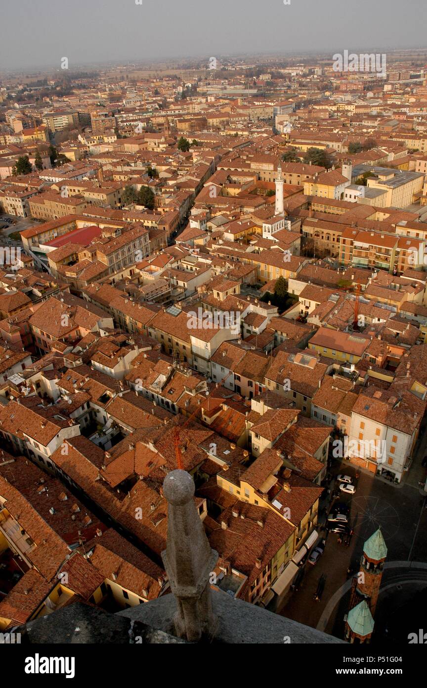 Italy. Cremona. Overview of the old city from the bell tower of the ...