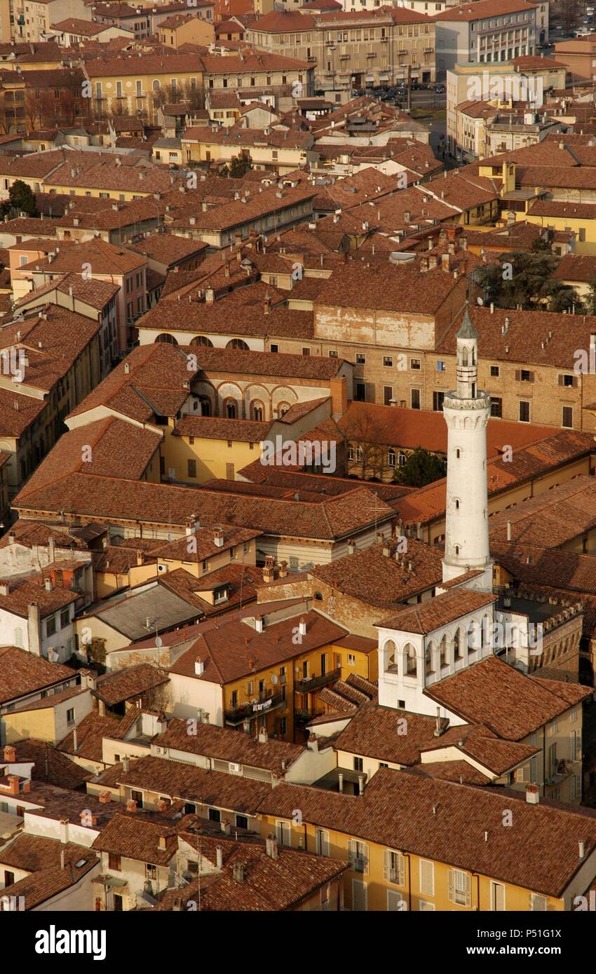 Italy. Cremona. Overview of the old city from the bell tower of the ...