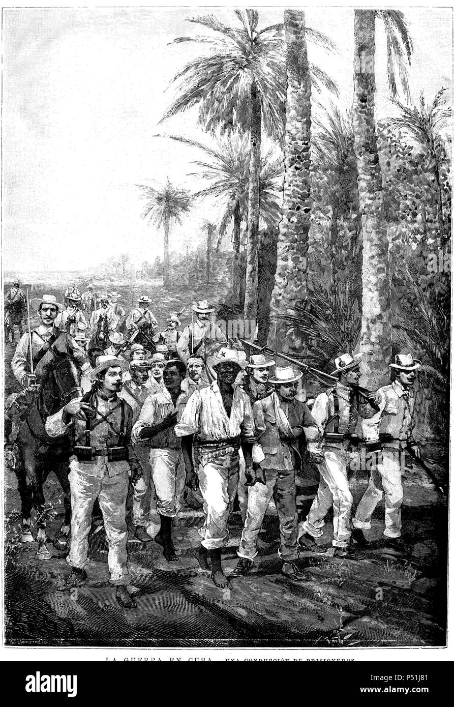 La Guerra en Cuba. Conducción de prisioneros cubanos. Grabado de 1896 ...