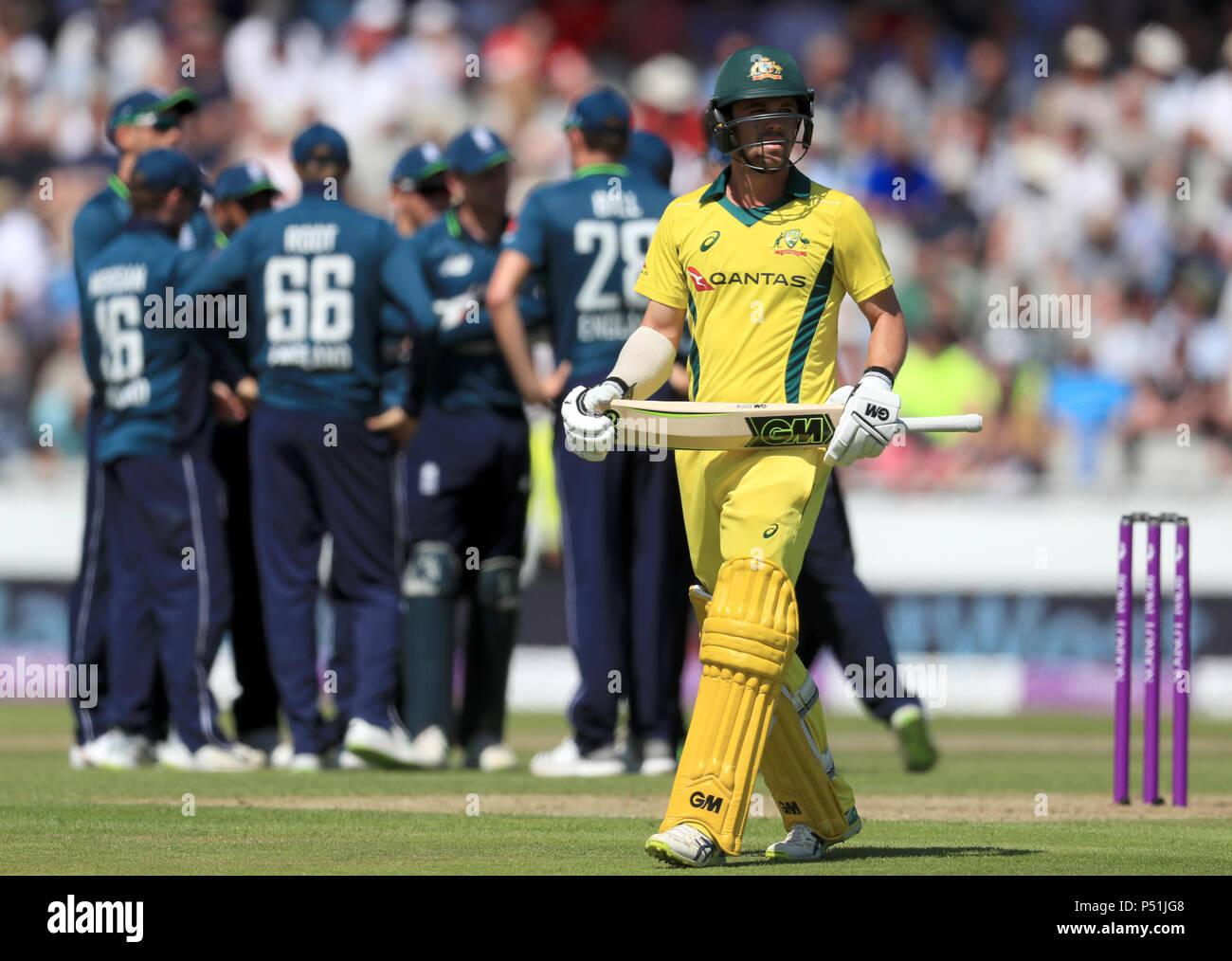 Australia's Travis Head walks off after being dismissed by England's ...