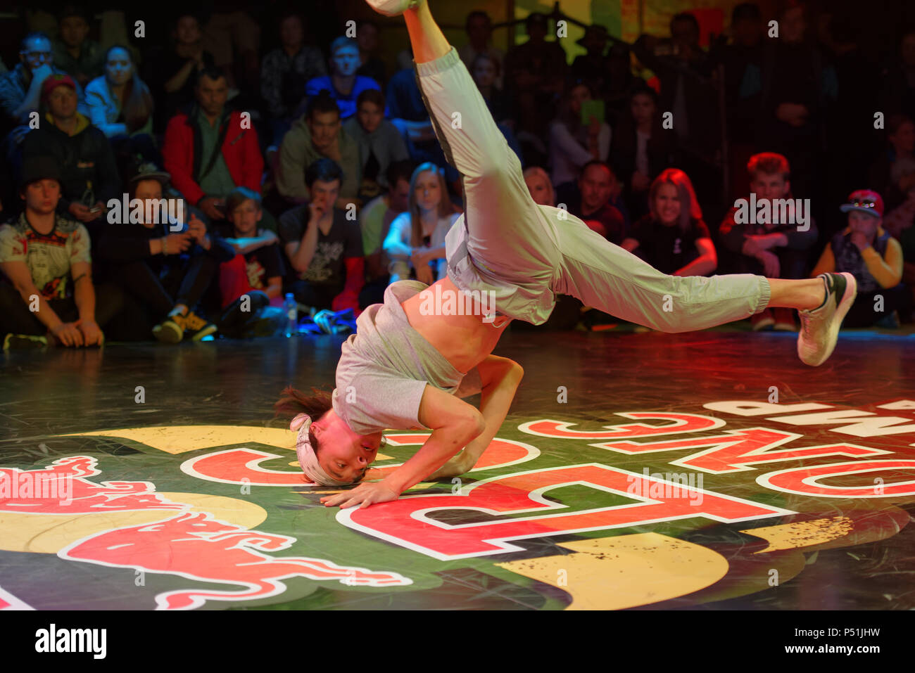 St. Petersburg, Russia - June 1, 2018: Unidentified breakdancer ...