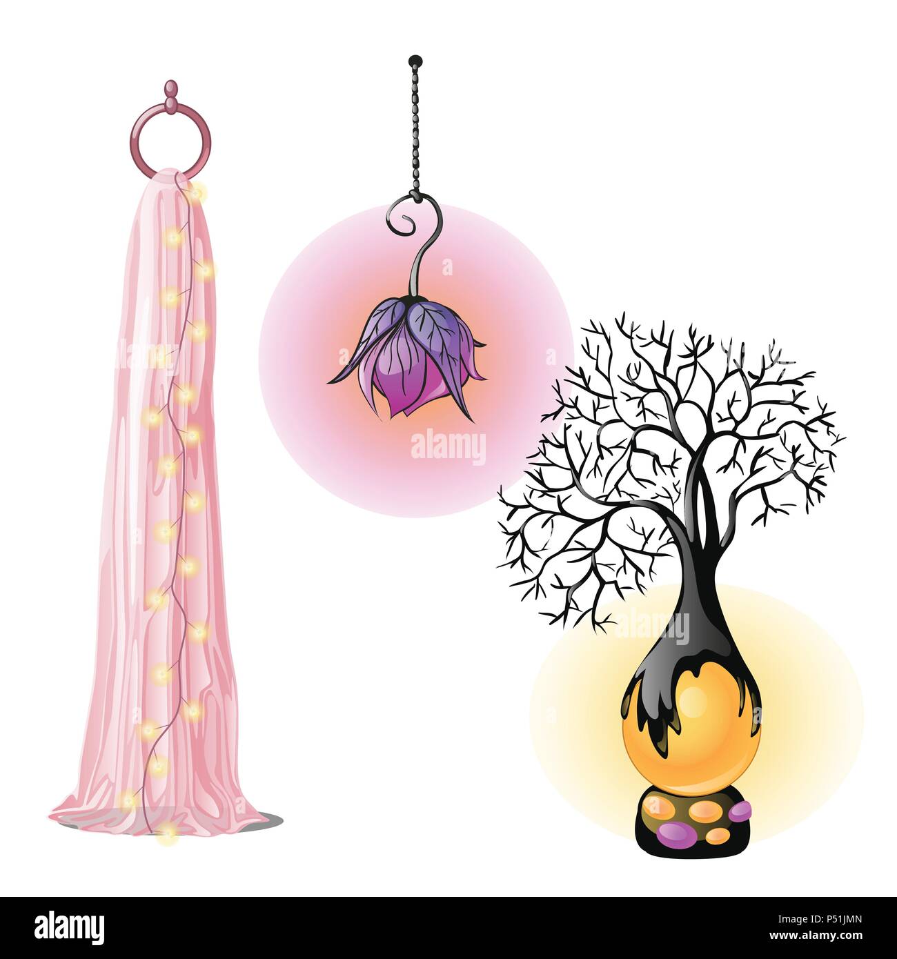 Exclusive interior items, lamps isolated on white background. Vector cartoon close-up ...