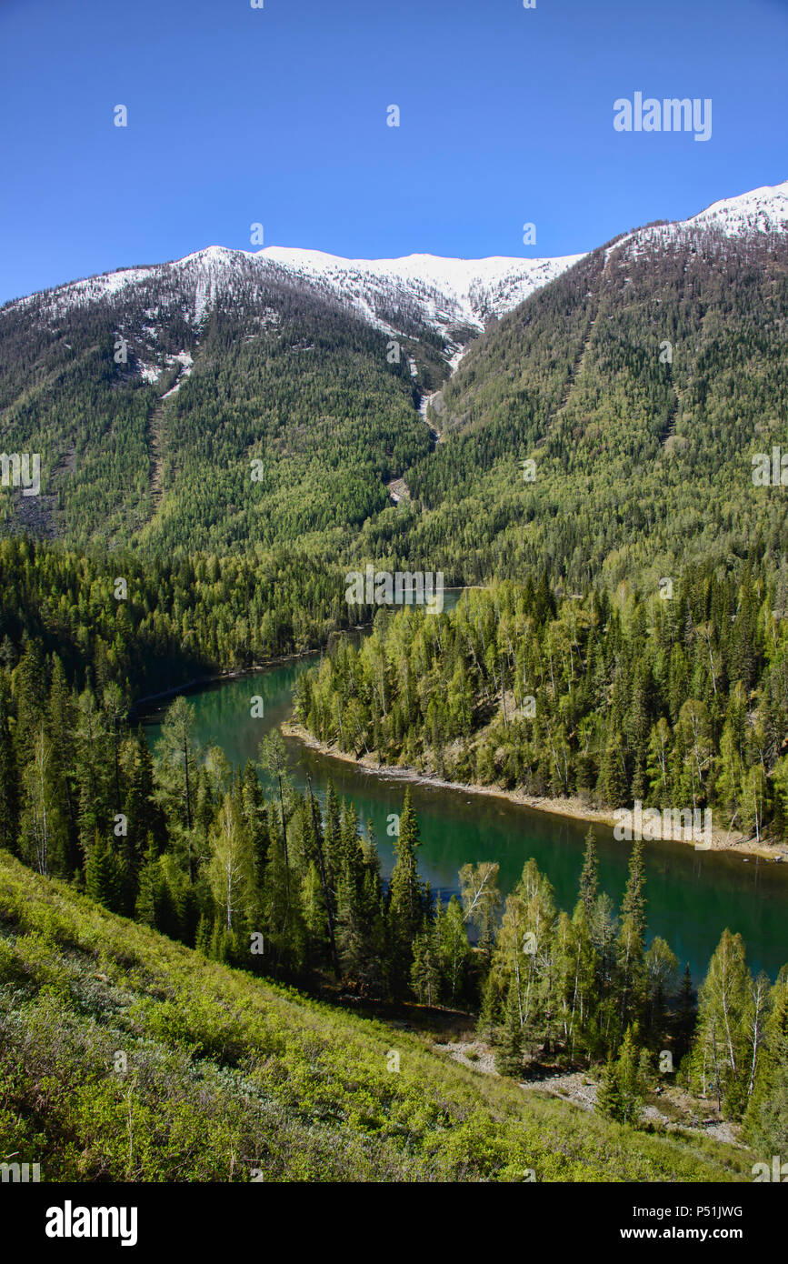 Kanas River at Kanas Lake National Park, Xinjiang, China Stock Photo ...