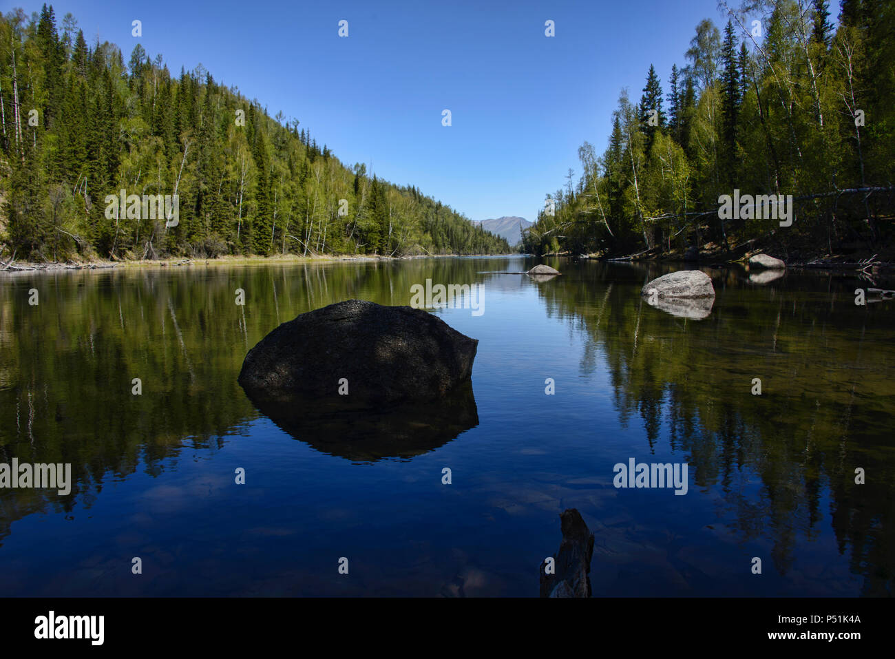 Kanas River at Kanas Lake National Park, Xinjiang, China Stock Photo ...
