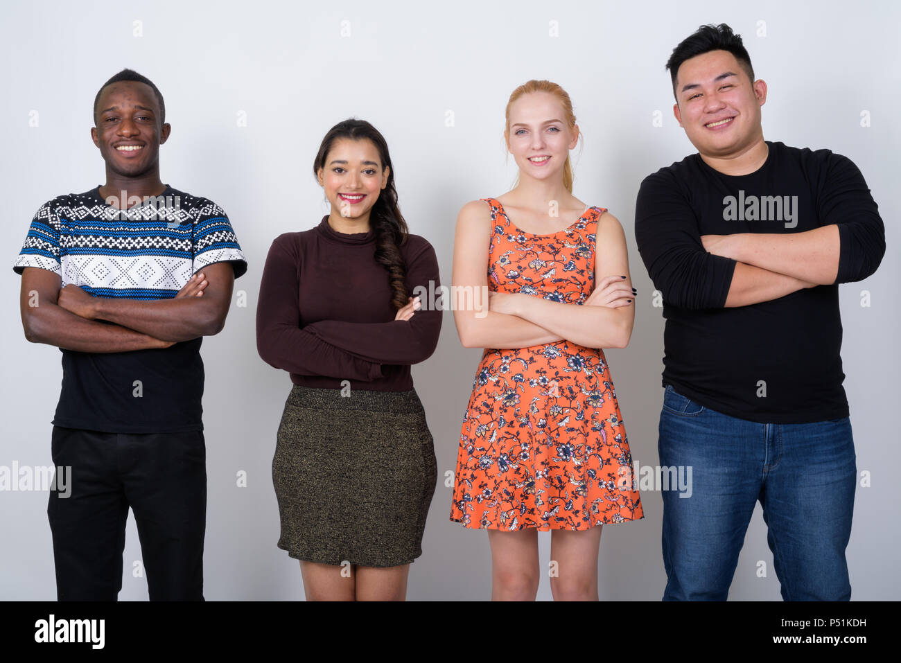 Studio shot of happy diverse group of multi ethnic friends smili Stock ...
