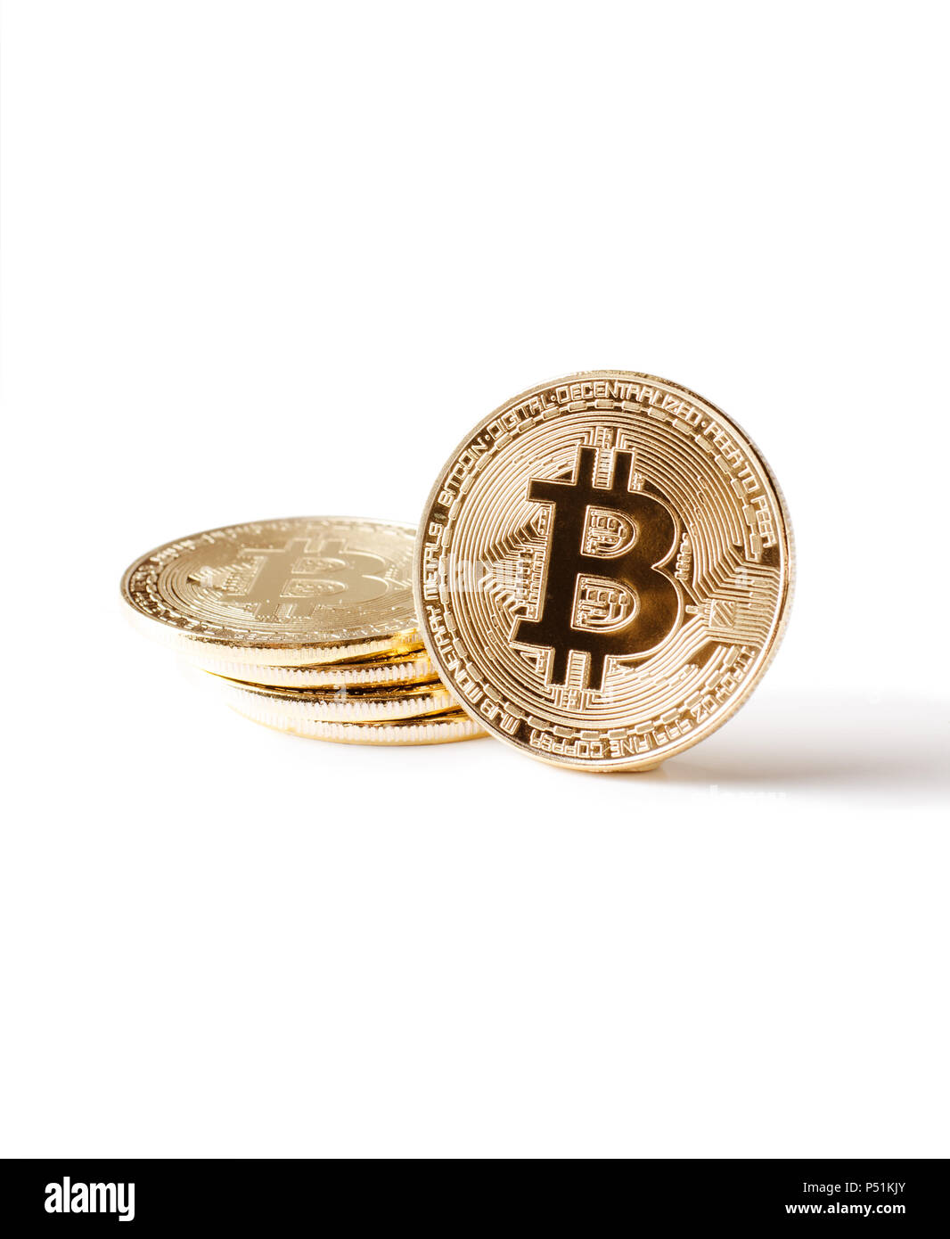 Physical Gold Bitcoin Coin on a white background. New worldwide ...