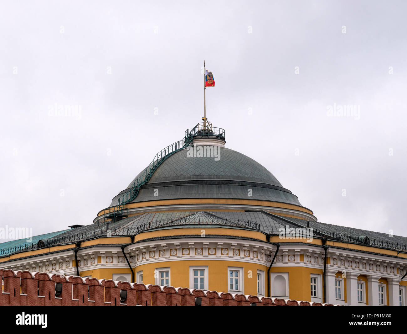 Kremlin Moscow Dome of Senate building Russian Flag tower Stock Photo ...