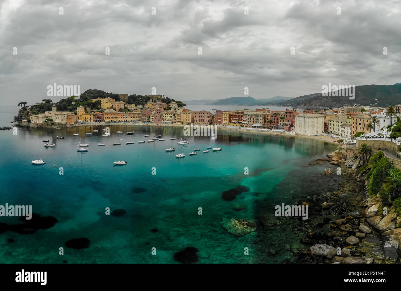 Aerial View of Sestri Levante town in Liguria, Italy. Scenic ...