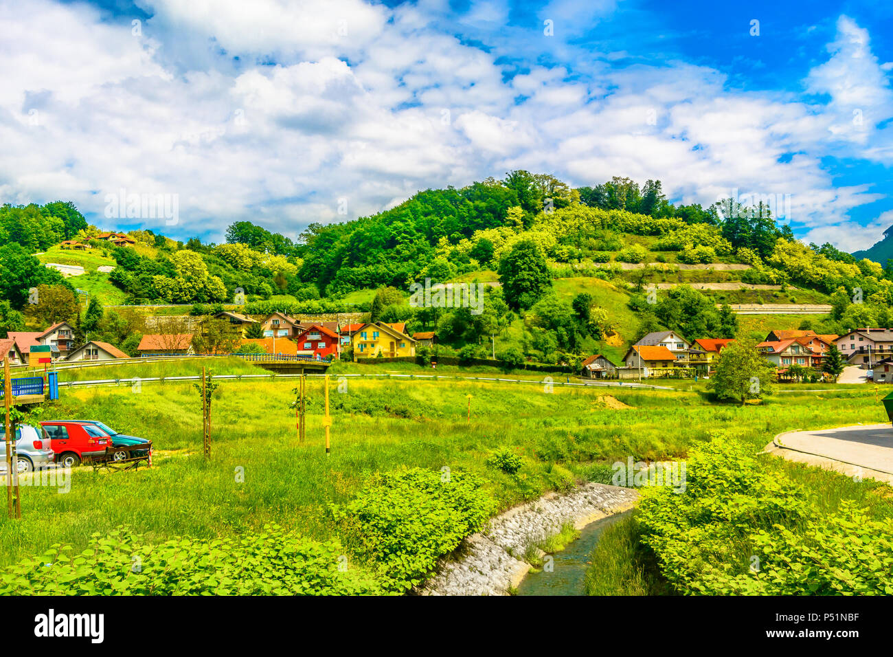 Scenic view at amazing colorful village in Northern Croatia, Zagorje ...