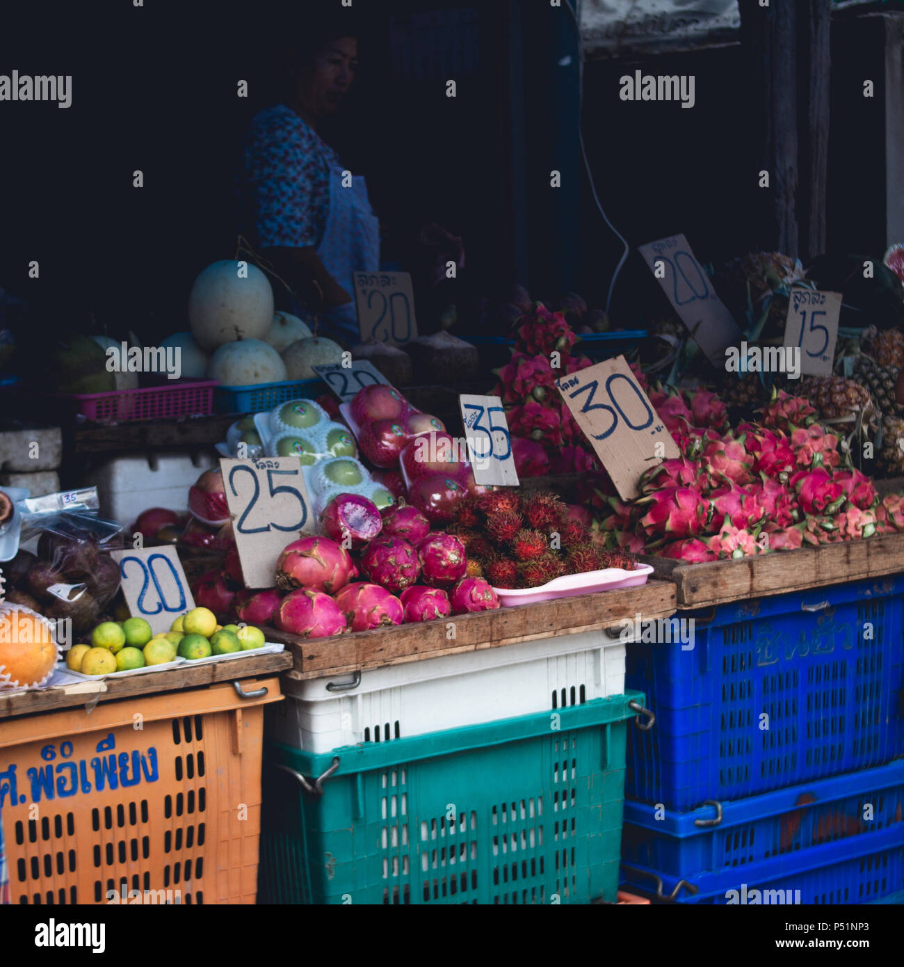 Dragon fruit red In the fruit street market pai thailand Stock Photo ...
