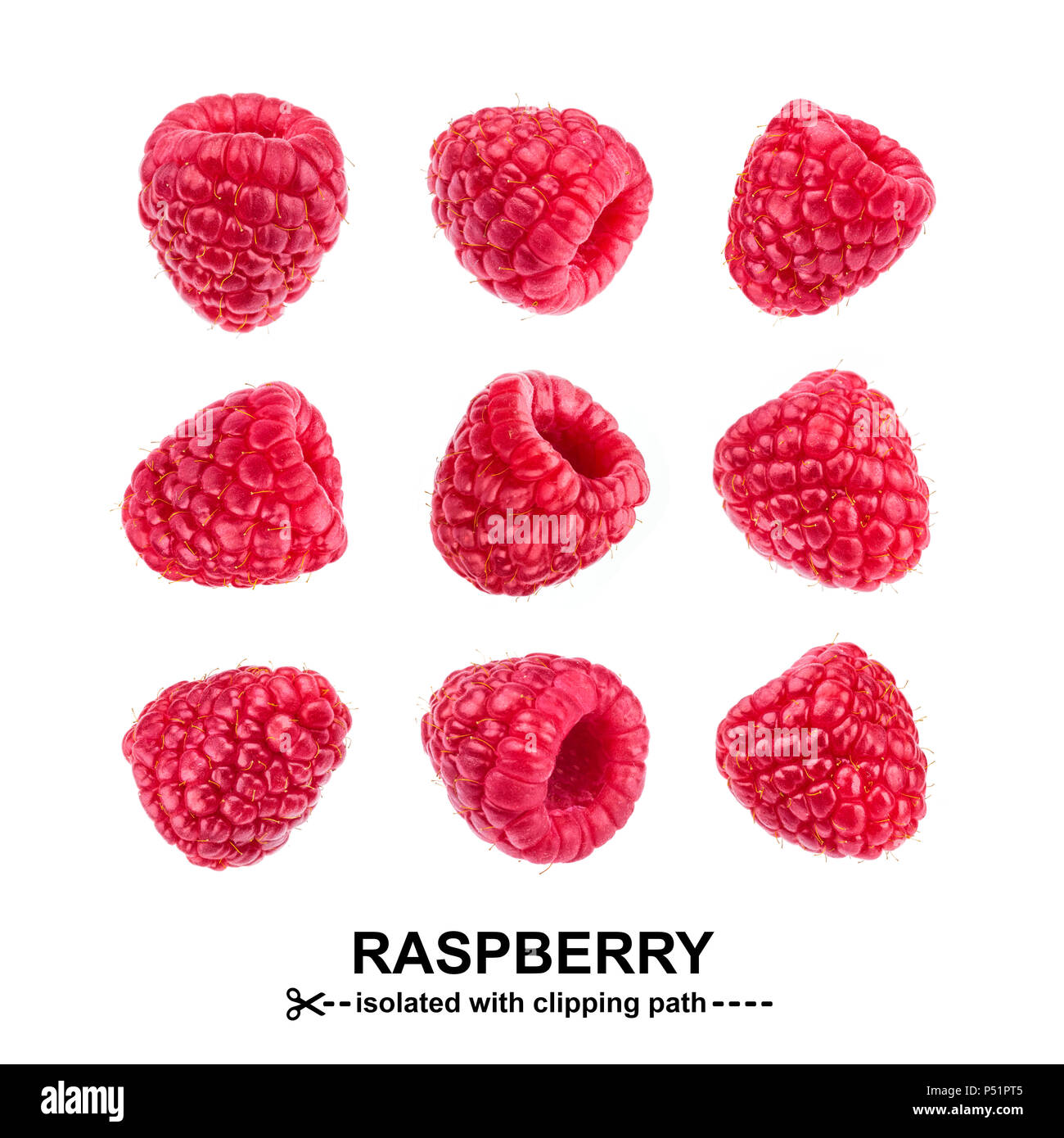 Raspberry collection. Raspberries isolated on white background with ...