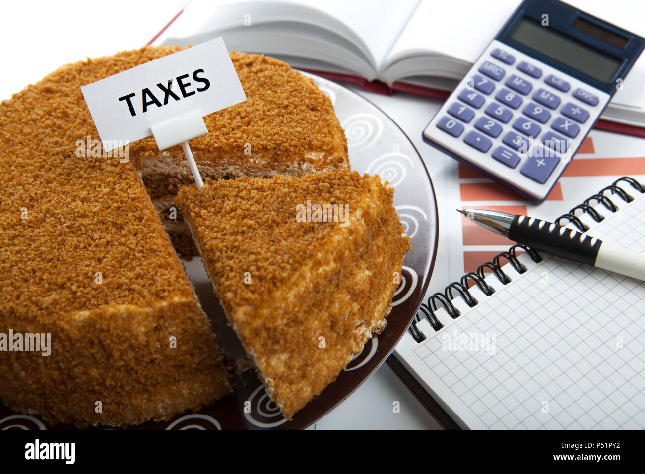 office work and metaphor in the form of cake for the payment of taxes ...