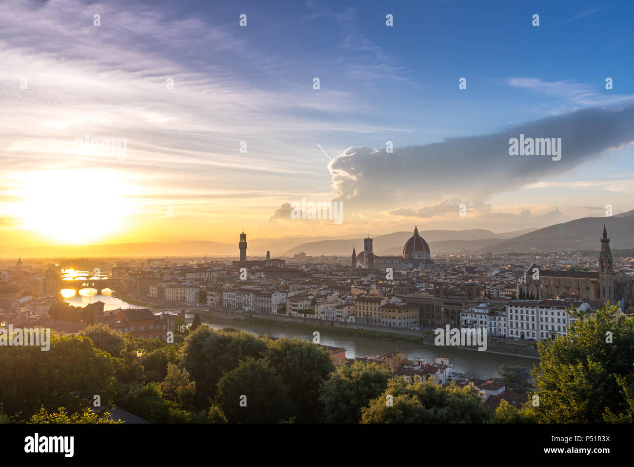 Florence, Tuscany, Italy: Amazing sunset over Florence cityscape from ...
