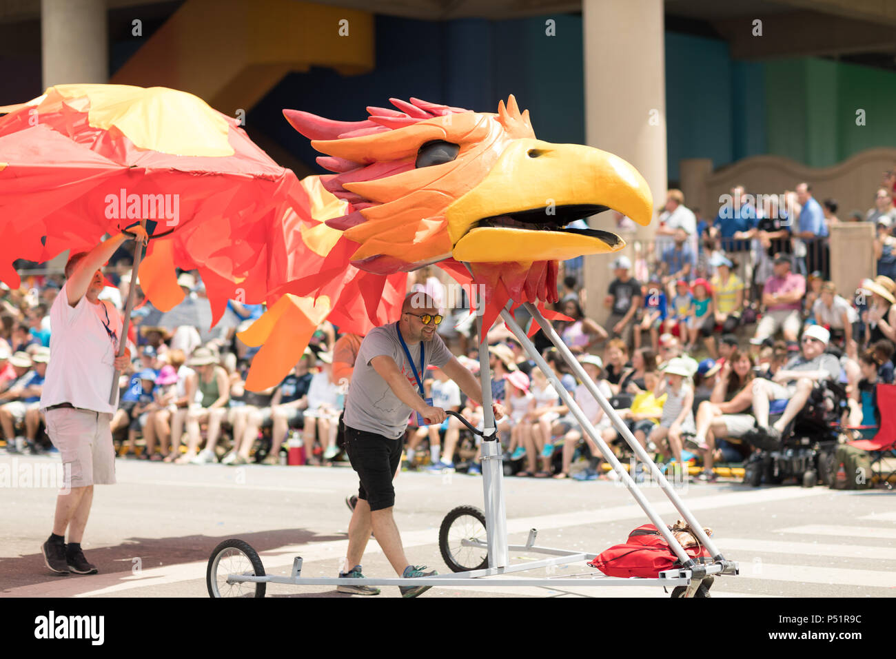 Indianapolis, Indiana, USA - May 26, 2018, People push a float in shape ...